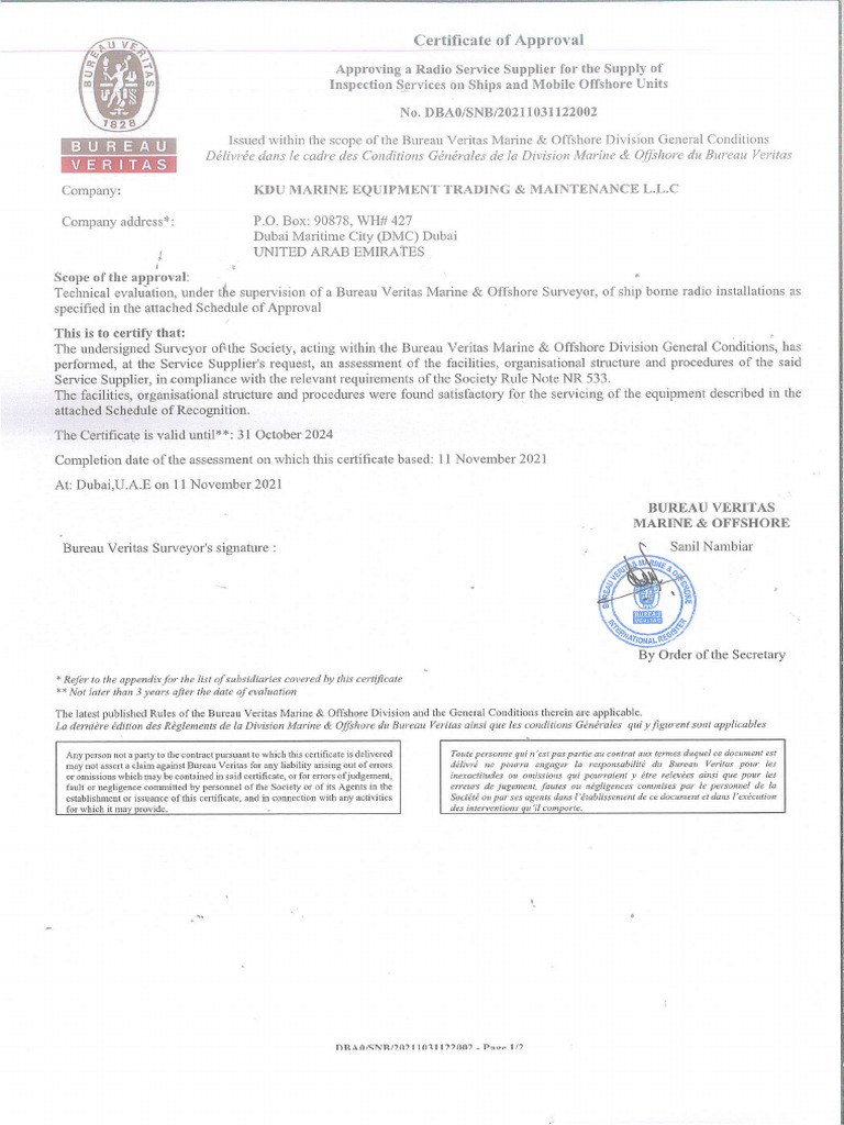 BV Class - GMDSS - Valid Till 31-10-2024 | PDF