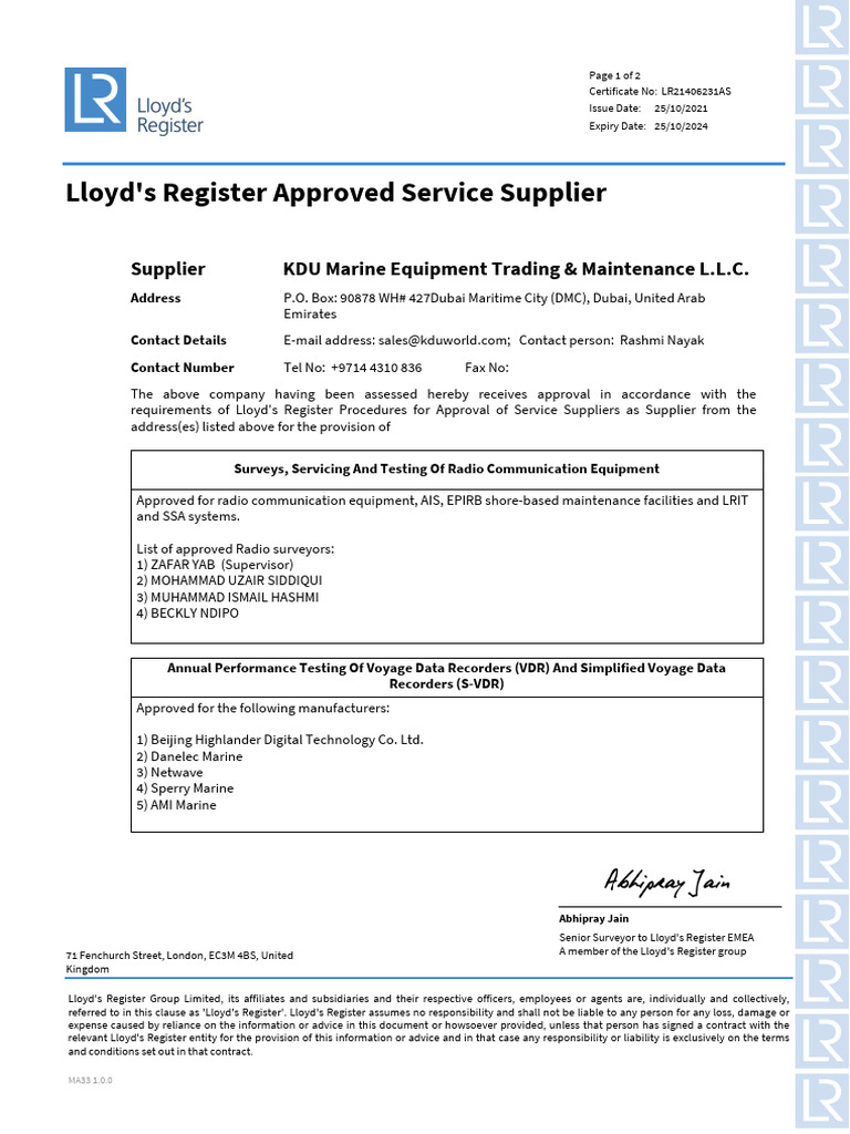LR Class Approval - Valid Till 25-10-2024 - LR21406231AS | PDF ...