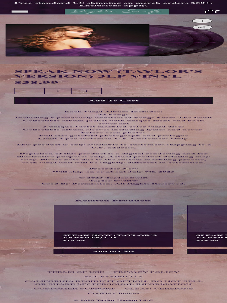 Speak Now (Taylor's Version) 3LP Vinyl - Taylor Swift Official Store | PDF