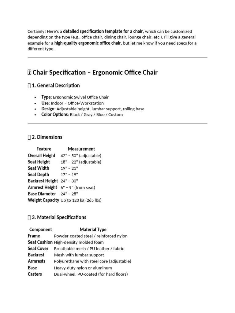 Chair Specs | PDF
