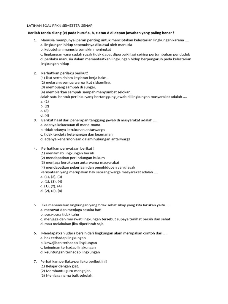 Latihan Soal PPKN Semester Genap | PDF