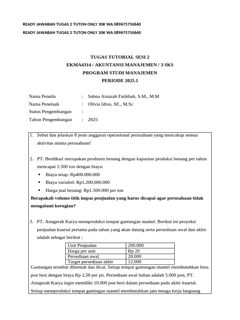 Tugas 2 Akuntansi Manajemen | PDF