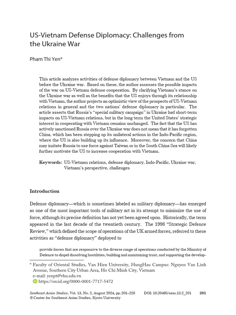 US-Vietnam Defense Diplomacy Challenges From The Ukraine War | PDF ...