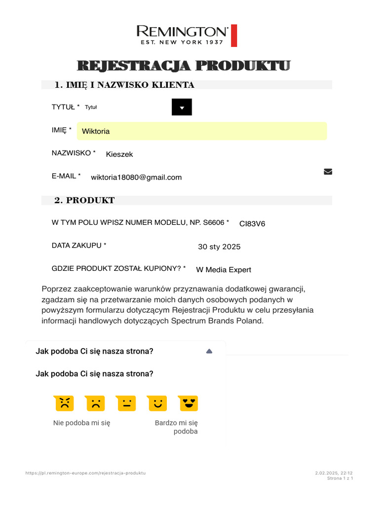 Dodatkowy 1 Rok Gwarancji - Remington | PDF