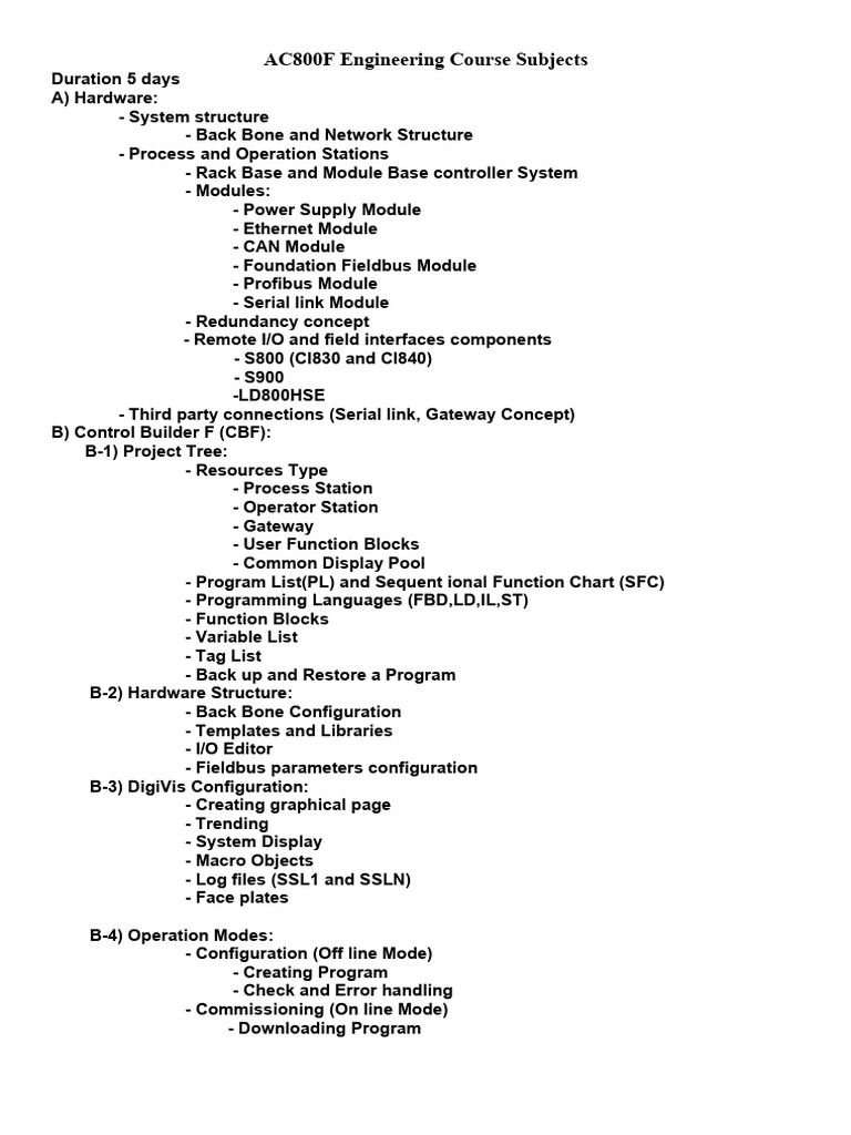 AC800F Engineering Course Overview | PDF