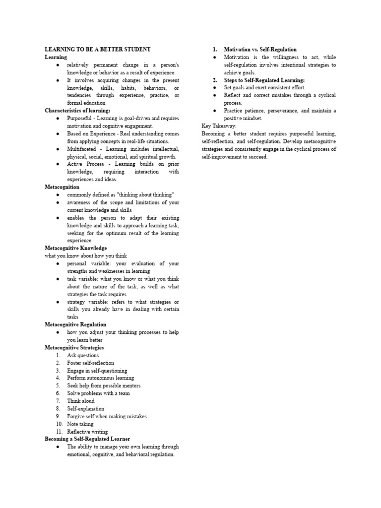 Learning To Be A Better Student | PDF | Metacognition | Learning