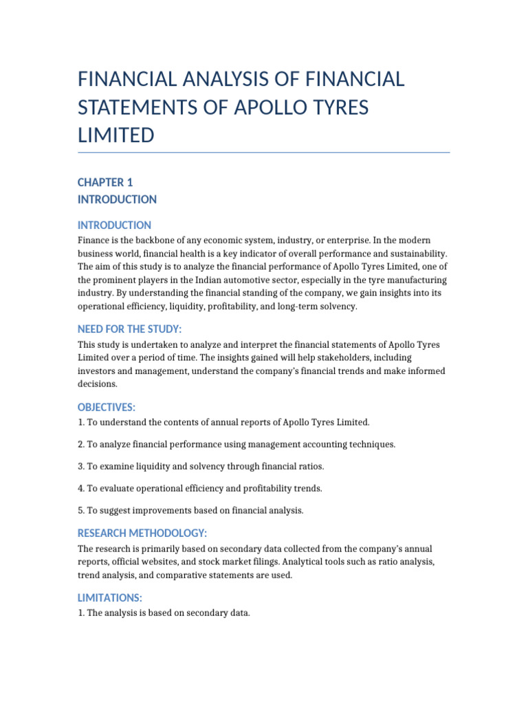Apollo Tyres Financial Analysis Report | PDF
