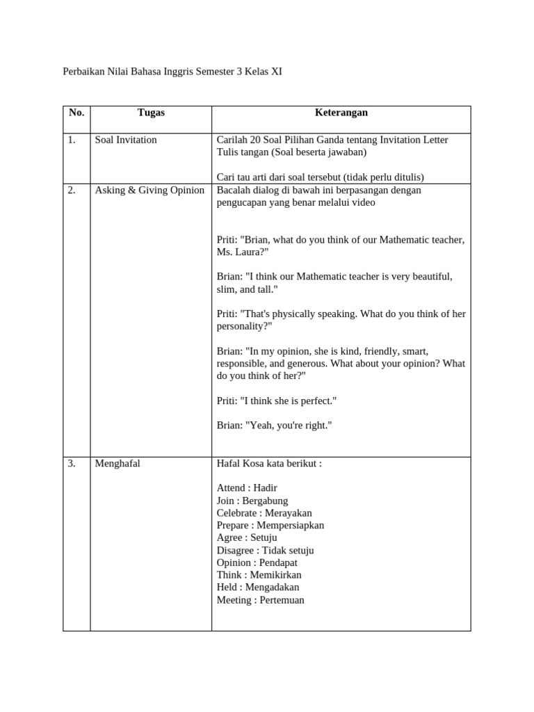 Perbaikan Nilai Bahasa Inggris Semester 3 | PDF