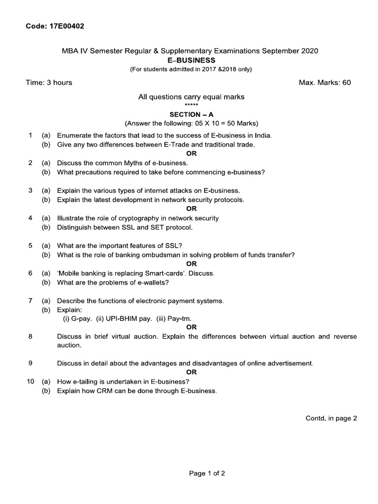 E Business Management Prevoius Year Quetion Paper.2 | PDF