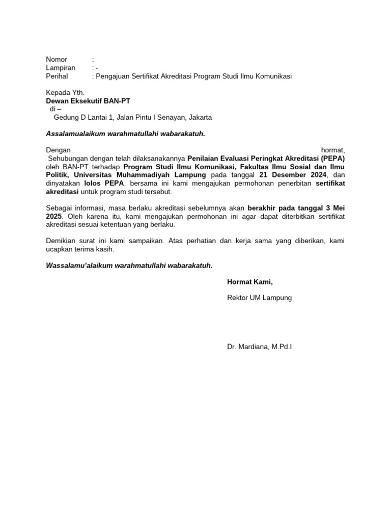 Pengajuan Sertifikat Akreditasi | PDF