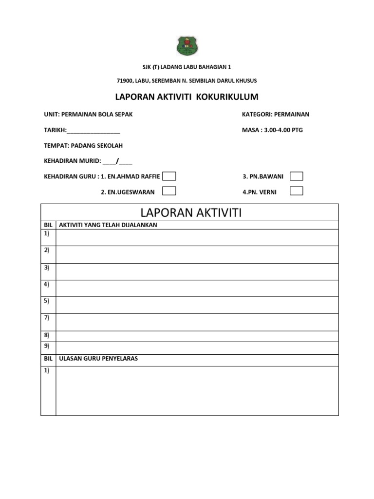Borang Laporan Aktiviti Kokurikulum 2012 | PDF