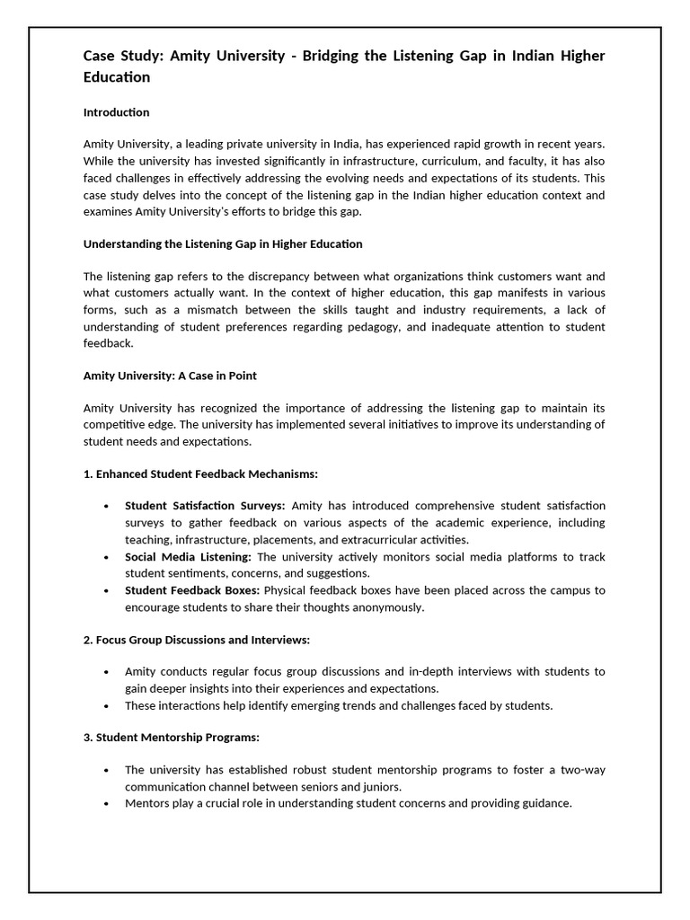 Case Study-Listening Gap-Amity University | PDF | Mentorship | Focus Group