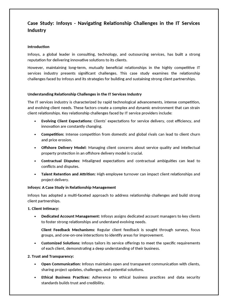 Case Study-Relationship Challenges-Infosys | PDF | Employee Retention | Business Economics