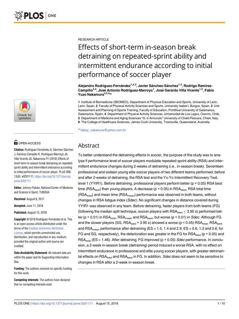 Detraining Effects on Soccer Players' Performance | PDF