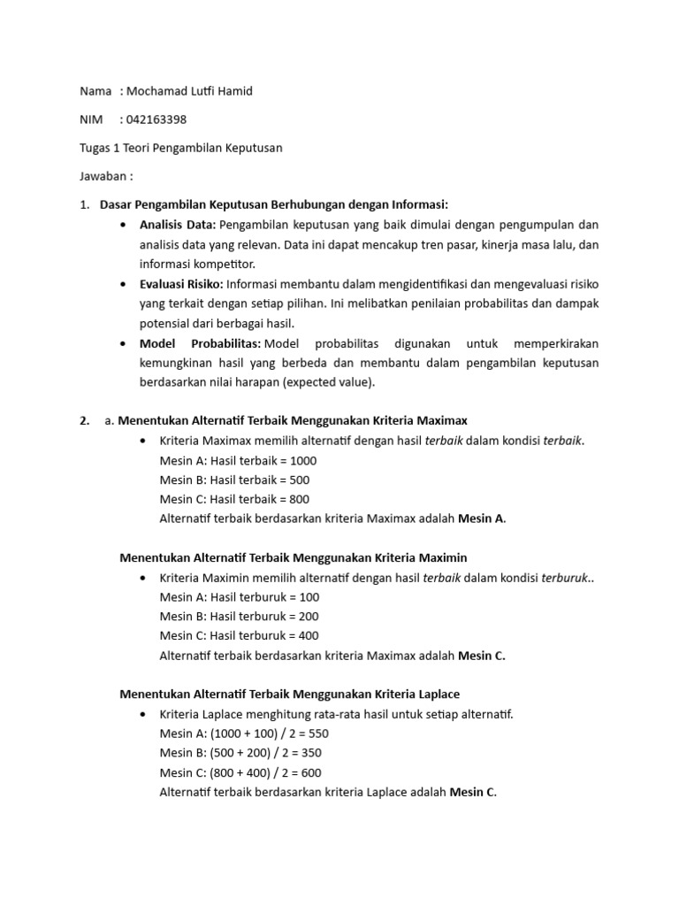 Analisis Pengambilan Keputusan Mesin | PDF