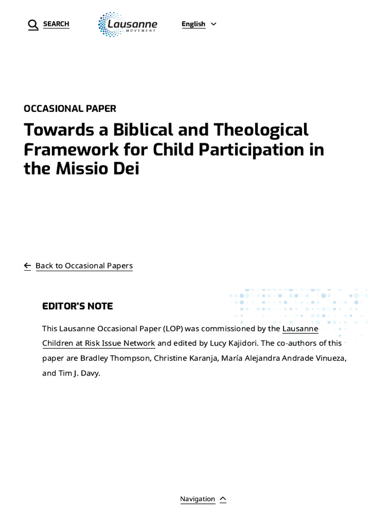 Towards a Biblical and Theological Framework for Child Participation in ...