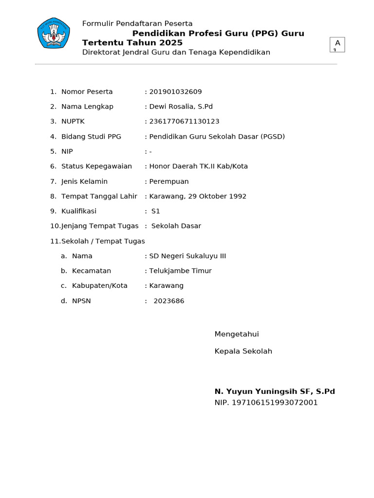Format Formulir A1 | PDF