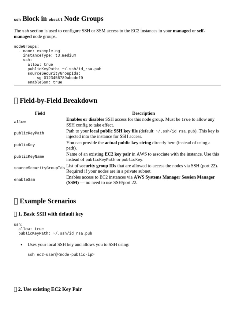 SSH Block in Eksctl Node Groups | PDF | Secure Shell | Computing