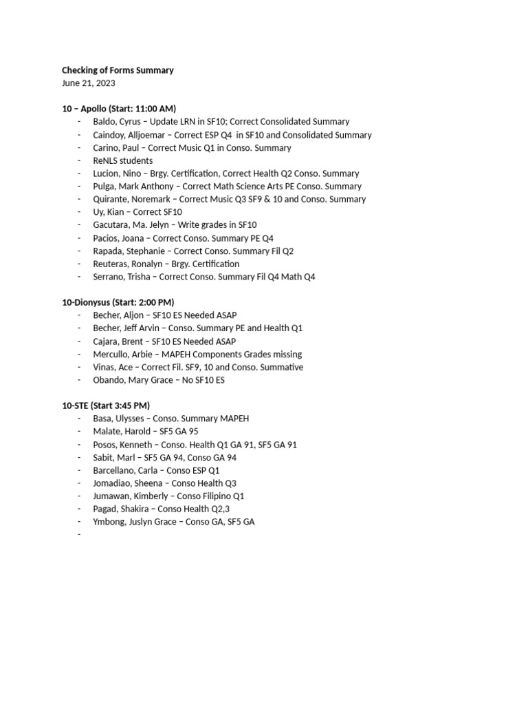 Checking of Forms Summary | PDF