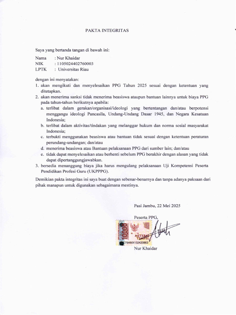 Pakta Integritas | PDF