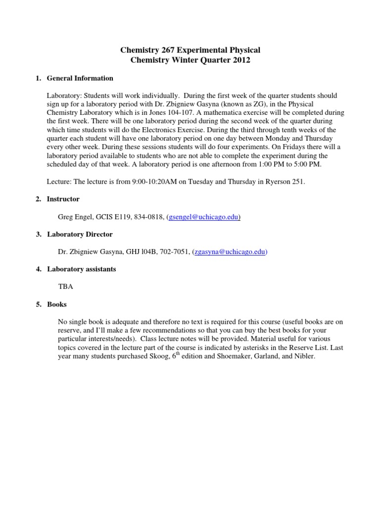 Chem 267 12 Syllabus | PDF | Experiment | Spectroscopy