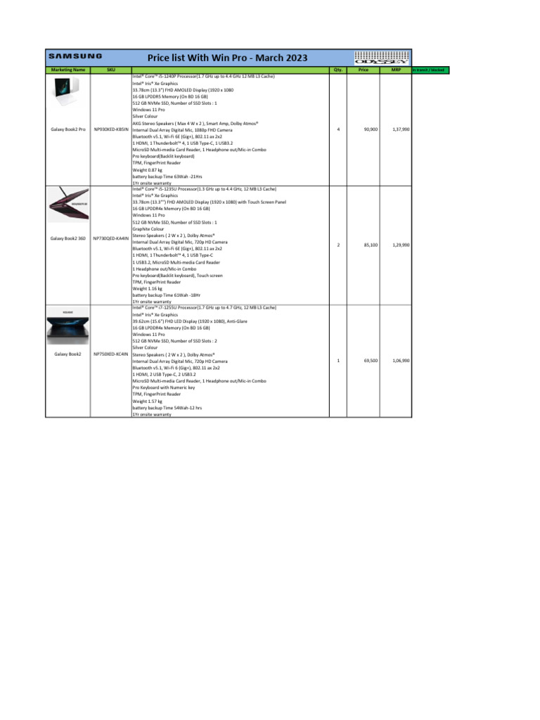 Samsung Laptop Price List - March 2023 | PDF | Laptop | Mobile Computers