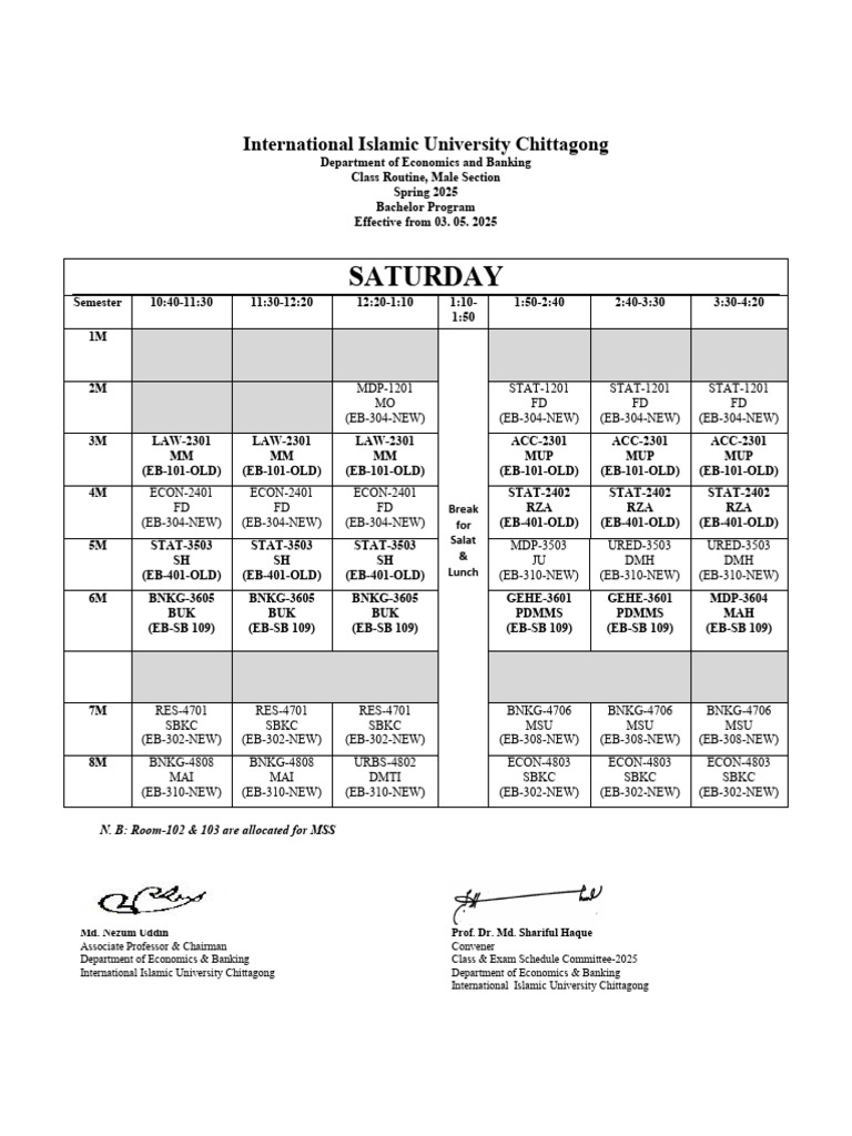 BSS_EB_Class_Routine_Spr_25_Male_Sections updated on 09-05-2025 | PDF ...