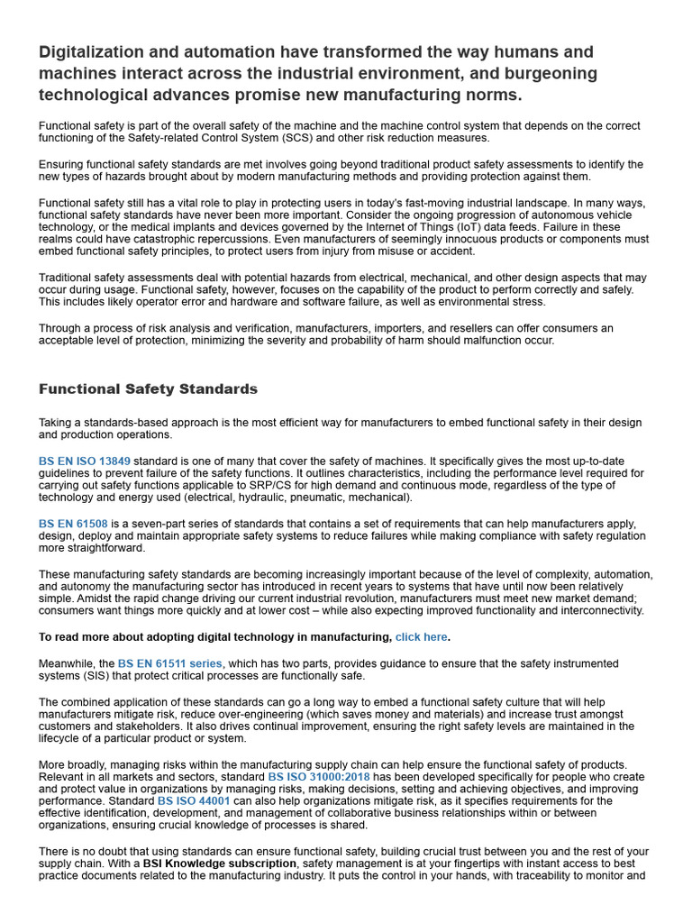 How to ensure functional safety in the manufacturing supply chain | PDF | Safety | Risk