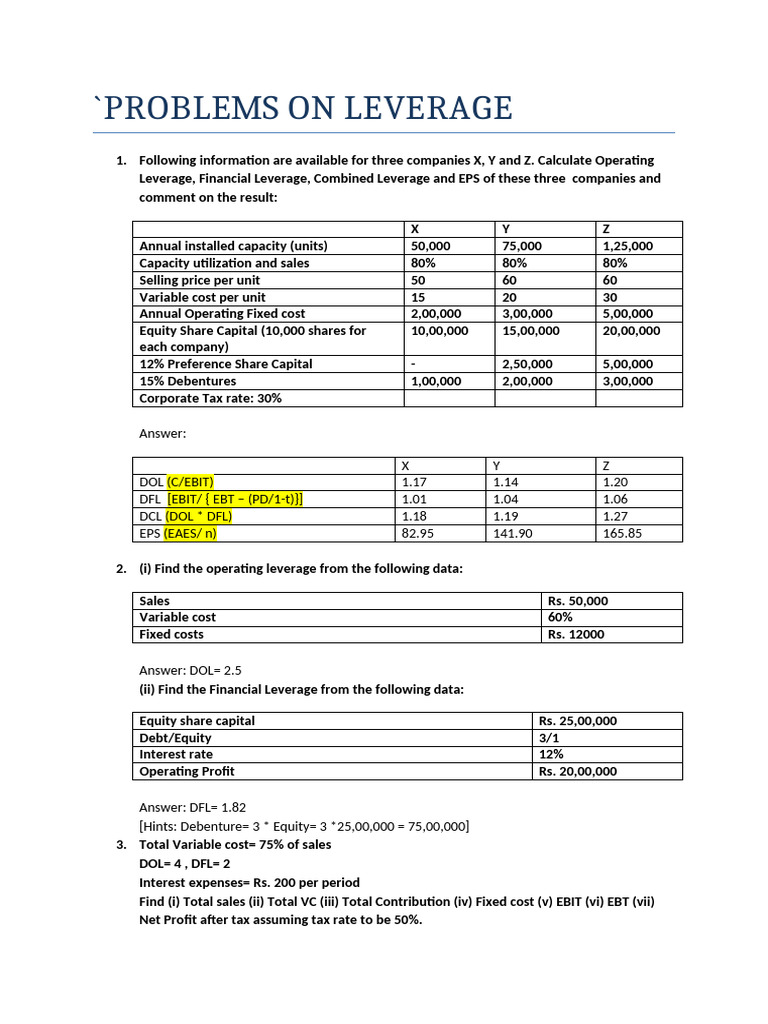 PROBLEMS ON LEVERAGE 2_dc1b2f9ddabb | PDF | Equity (Finance) | Leverage (Finance)