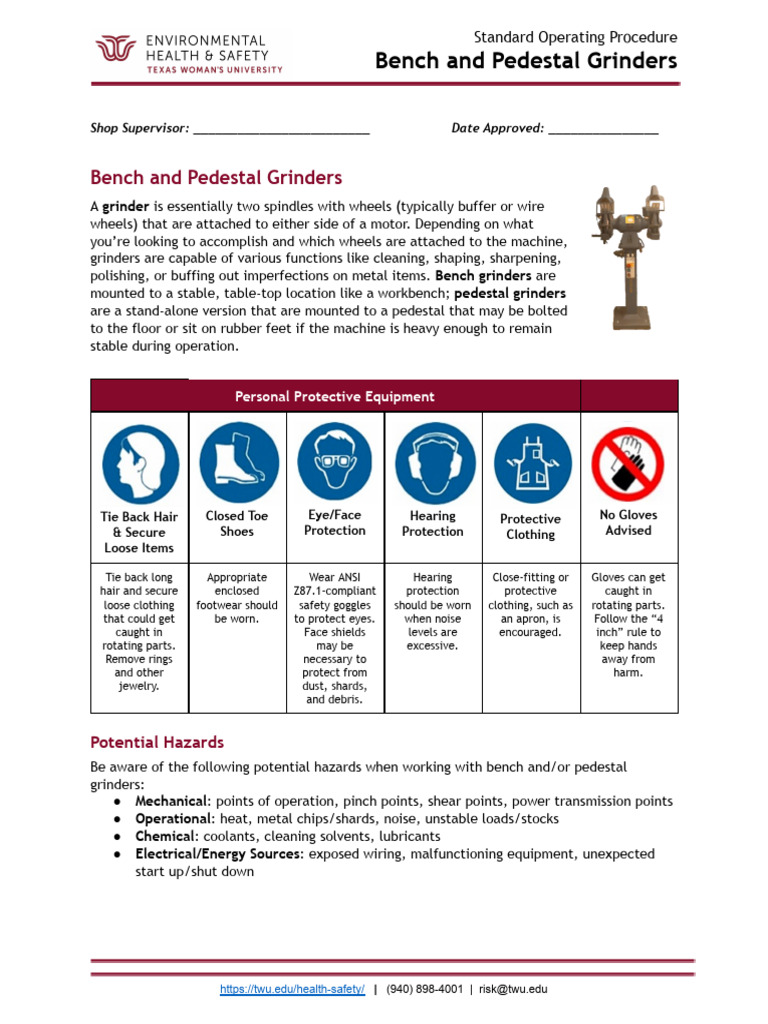 Bench and Pedestal Grinders SOP | PDF | Safety