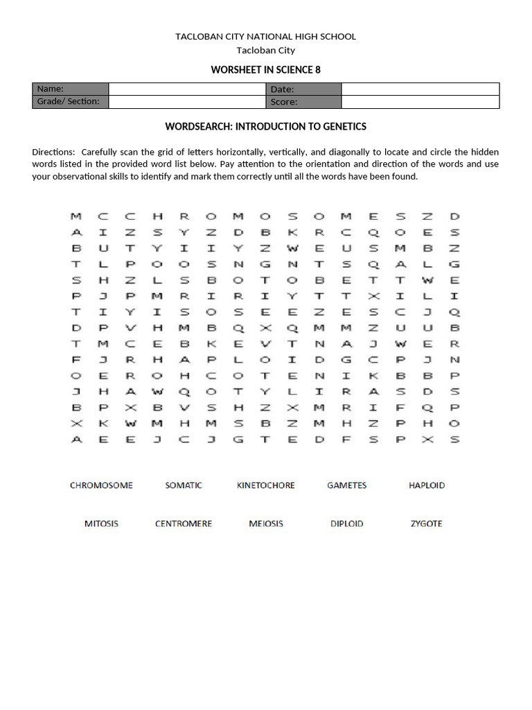 Worksheets - Science 8 Q4 - Intro To Genetics | PDF | Chromosome | Genetics