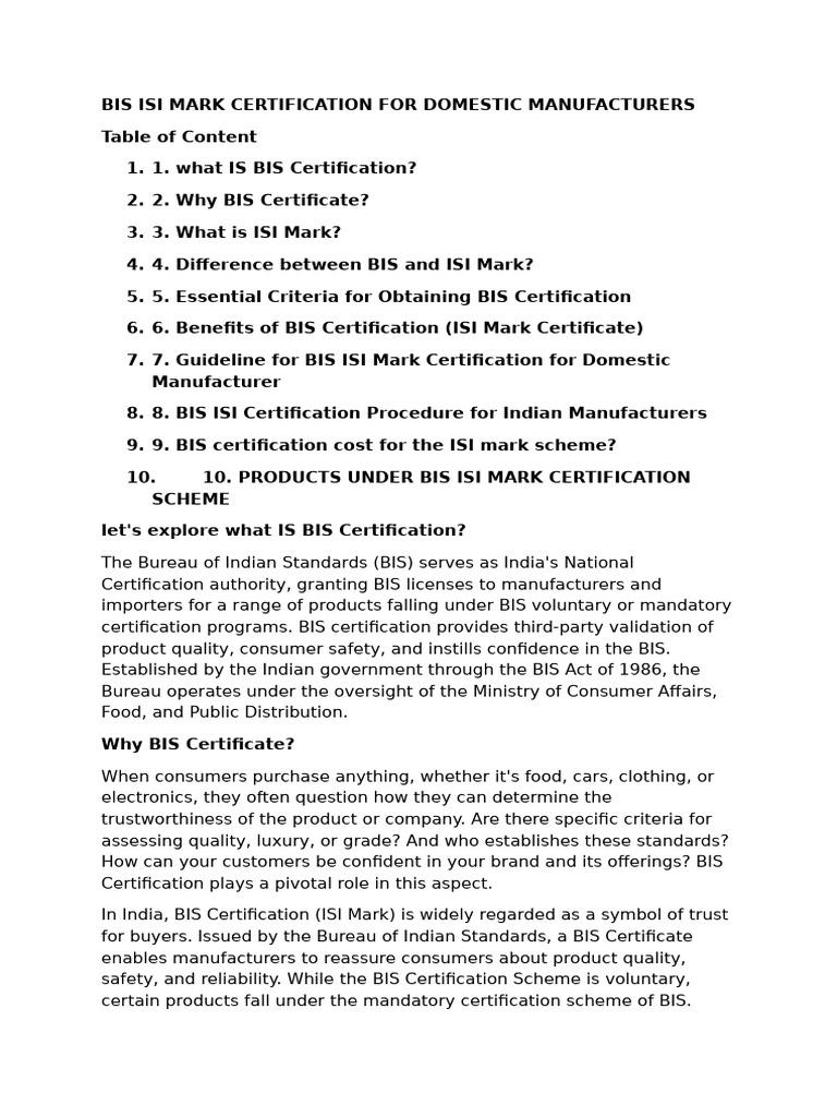 BIS ISI Certification Guide for Manufacturers | PDF | Steel | Rolling ...