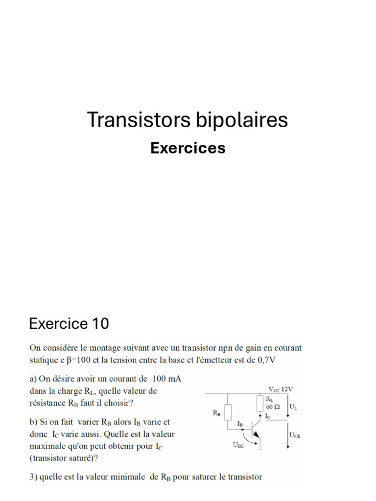 Exercices Transistors bipolaires | PDF