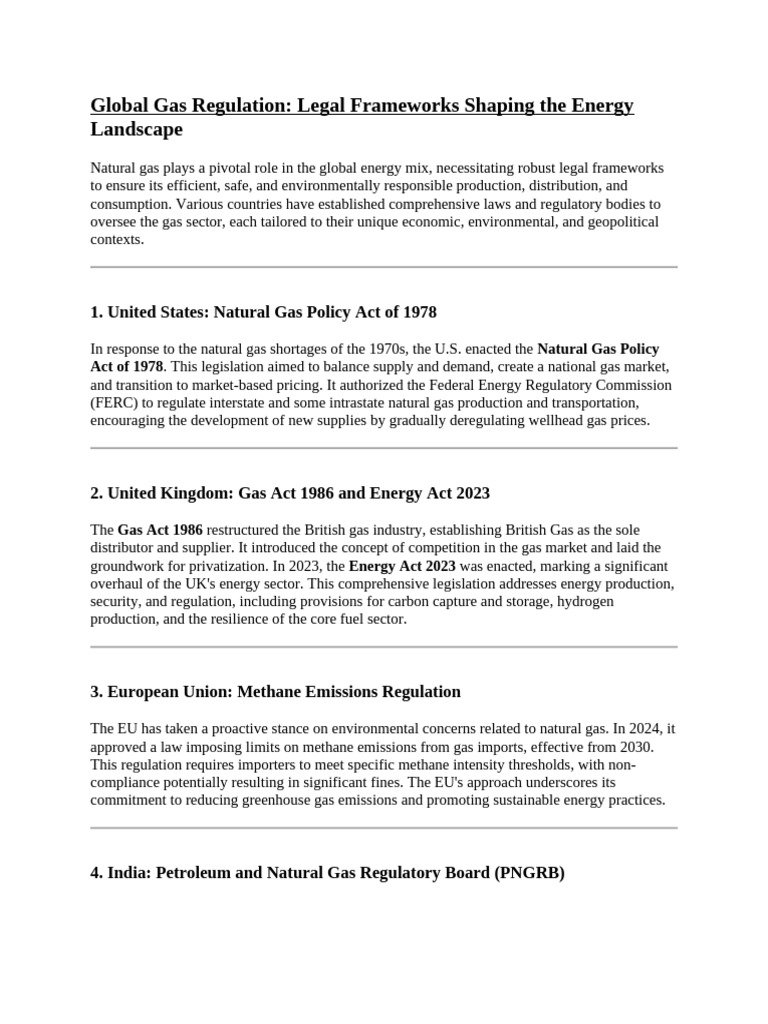 Global Gas Regulation | PDF | Natural Gas | Petroleum