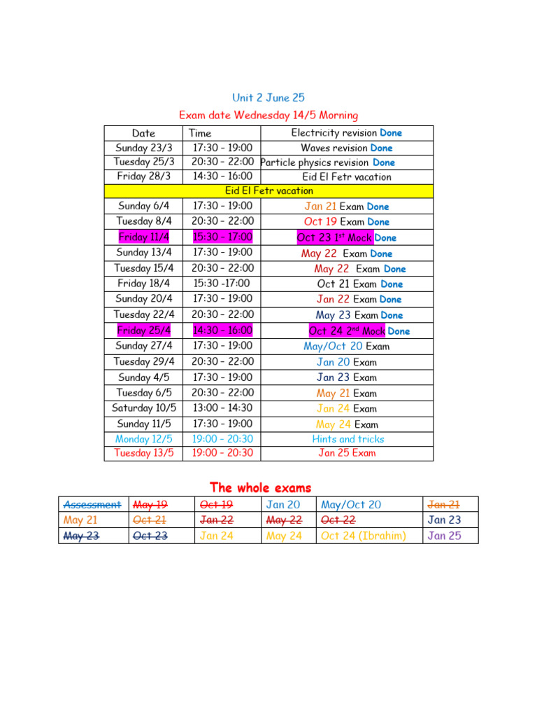 Exam Schedule and Revision Dates | PDF