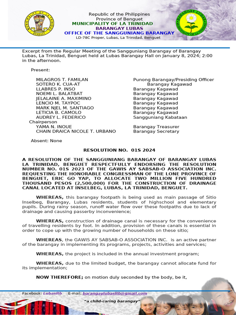 Sangguniang Barangay Resolutions 2024 - Copy (2) | PDF | Oath Of Office ...