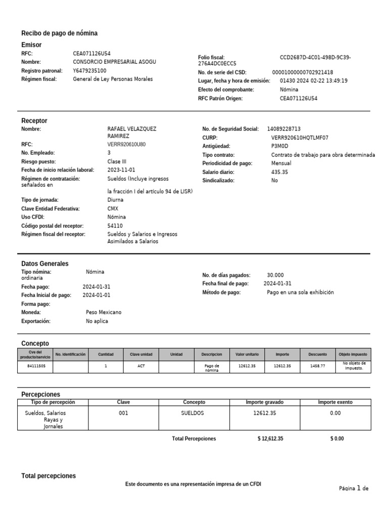 Recibo Imss Nomina Version Rafael | PDF | Salario | Economias