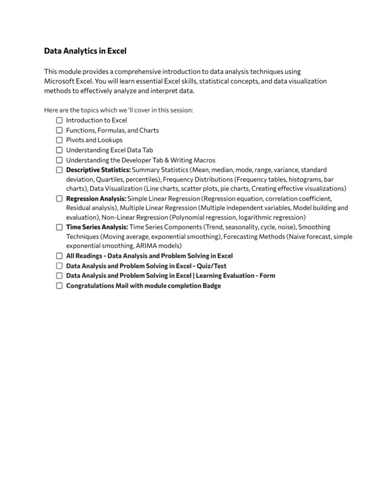 Aptech - Data Analytics in Excel | PDF