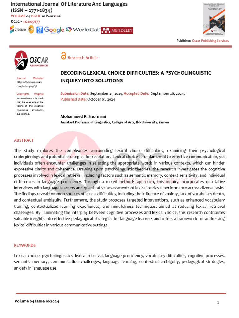 Decoding Lexical Choice Challenges | PDF | Qualitative Research ...