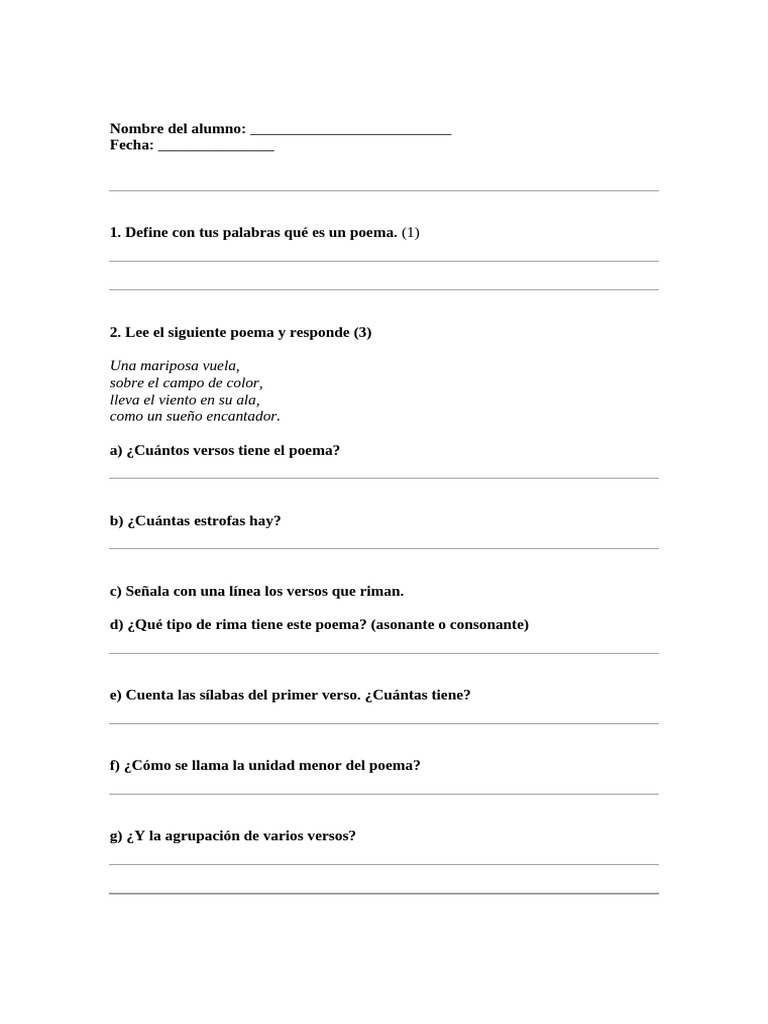 Examen Lengua Poesía. | PDF