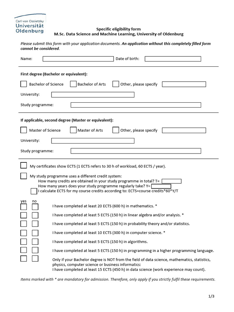 Uni OL Specific Eligibility Form Master DSML 2025-02 | PDF | Academic Degree | Computer Science