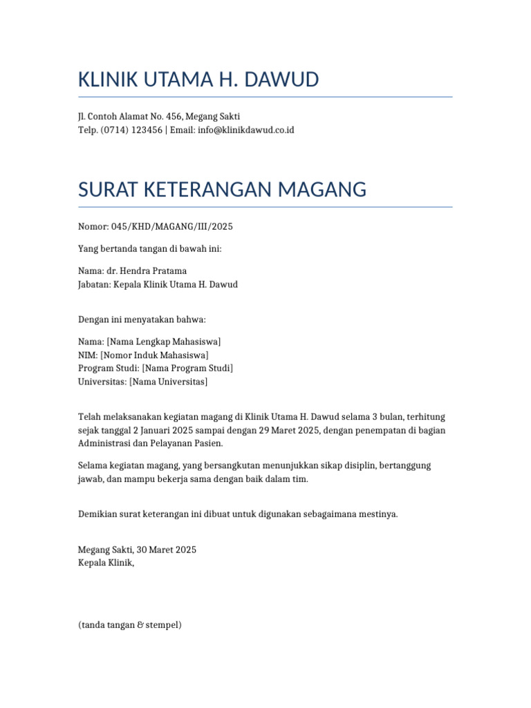 Surat Keterangan Magang Klinik H Dawud | PDF