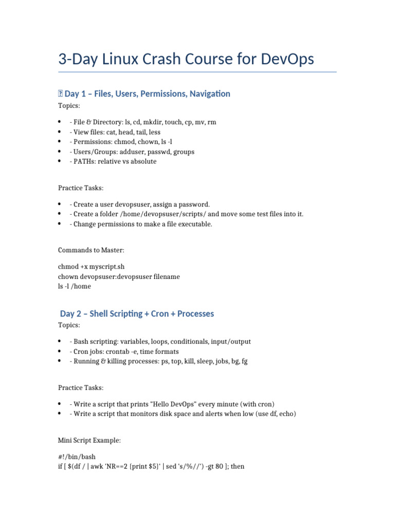 3-Day Linux DevOps Crash Course | PDF