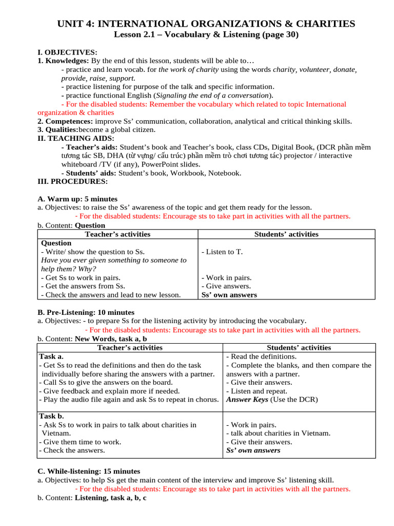 International Organizations & Charities Lesson | PDF | Homework | Teachers