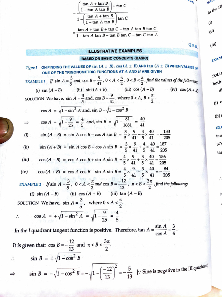 Trigonometric Functions of Sums and Differences Class XI 2 | PDF