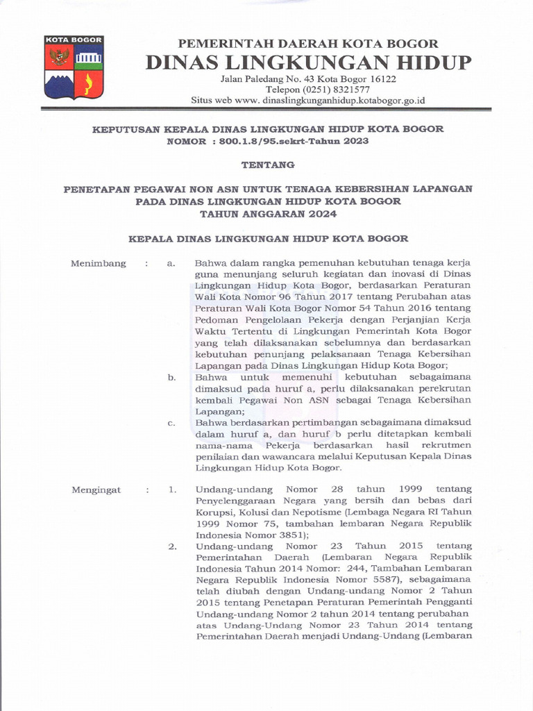 SK PKWT Tenaga Kebersihan Lapangan 2024 (2) | PDF