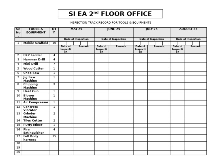 Inspection Track Record For Tools | PDF