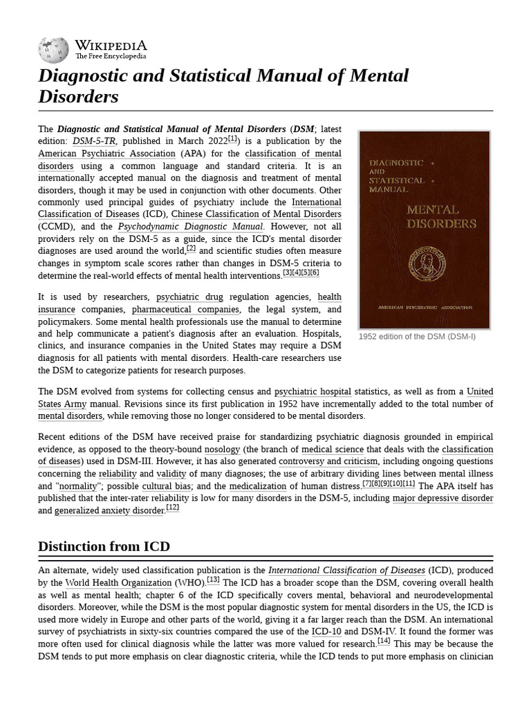 Overview of the DSM and Its Use | PDF | Diagnostic And Statistical ...