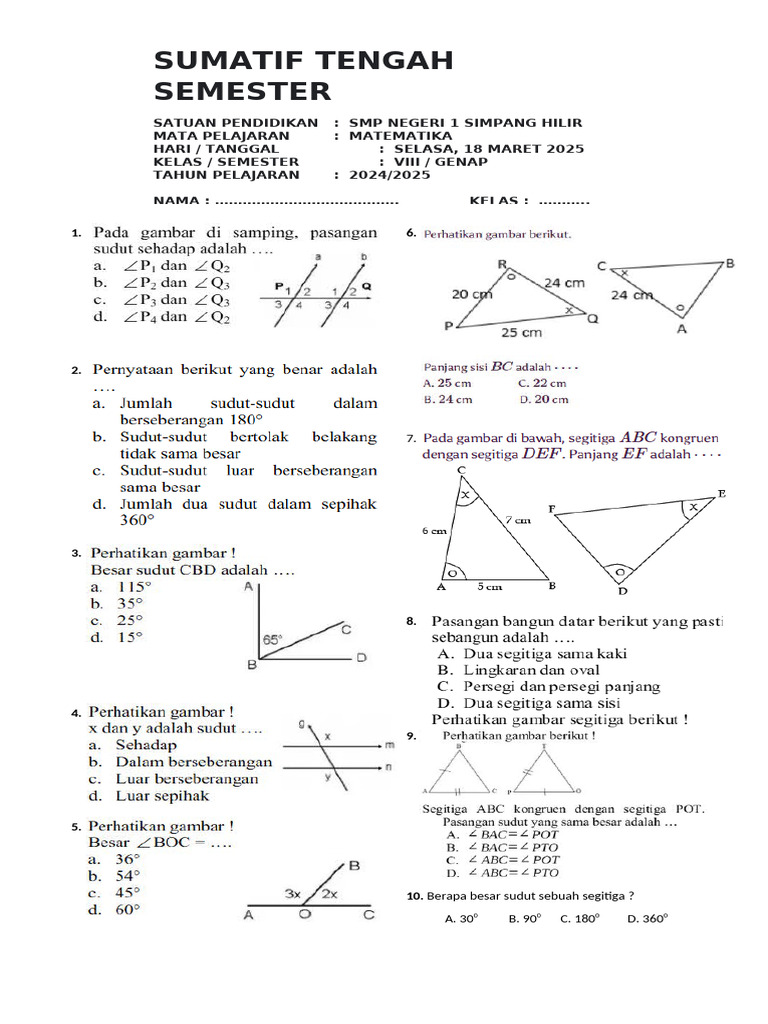 Soal Sts Mtk8 Gn 2425 | PDF