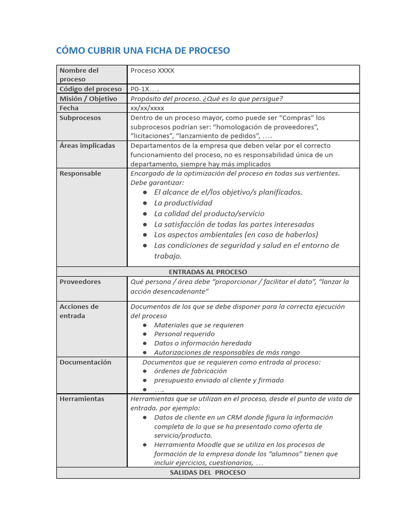 Ficha de Proceso - Ejemplo | PDF | Indicador de rendimiento | Moodle